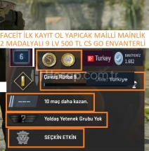 HizliTeslim - 2 MADALYALI 9 LV TR HESABI 500 TL CS GO ENVANTERLİ FACE ...