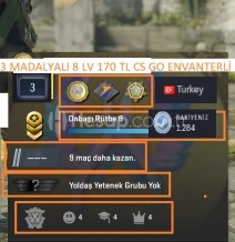 HizliTeslim - 3 MADALYALI 8 LV 165 TL CS GO ENVANTERLİ MAİLLİ MAİNLİK ...
