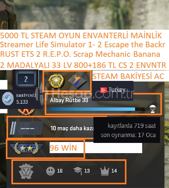 HizliTeslim - 2 MADALYALI 33 LV 800+186 CS 2 ENVANTER VE STEAM BAKİYE ...